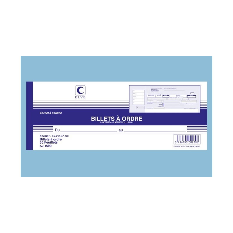 Carnet à souche "Billets à ordre" Elve